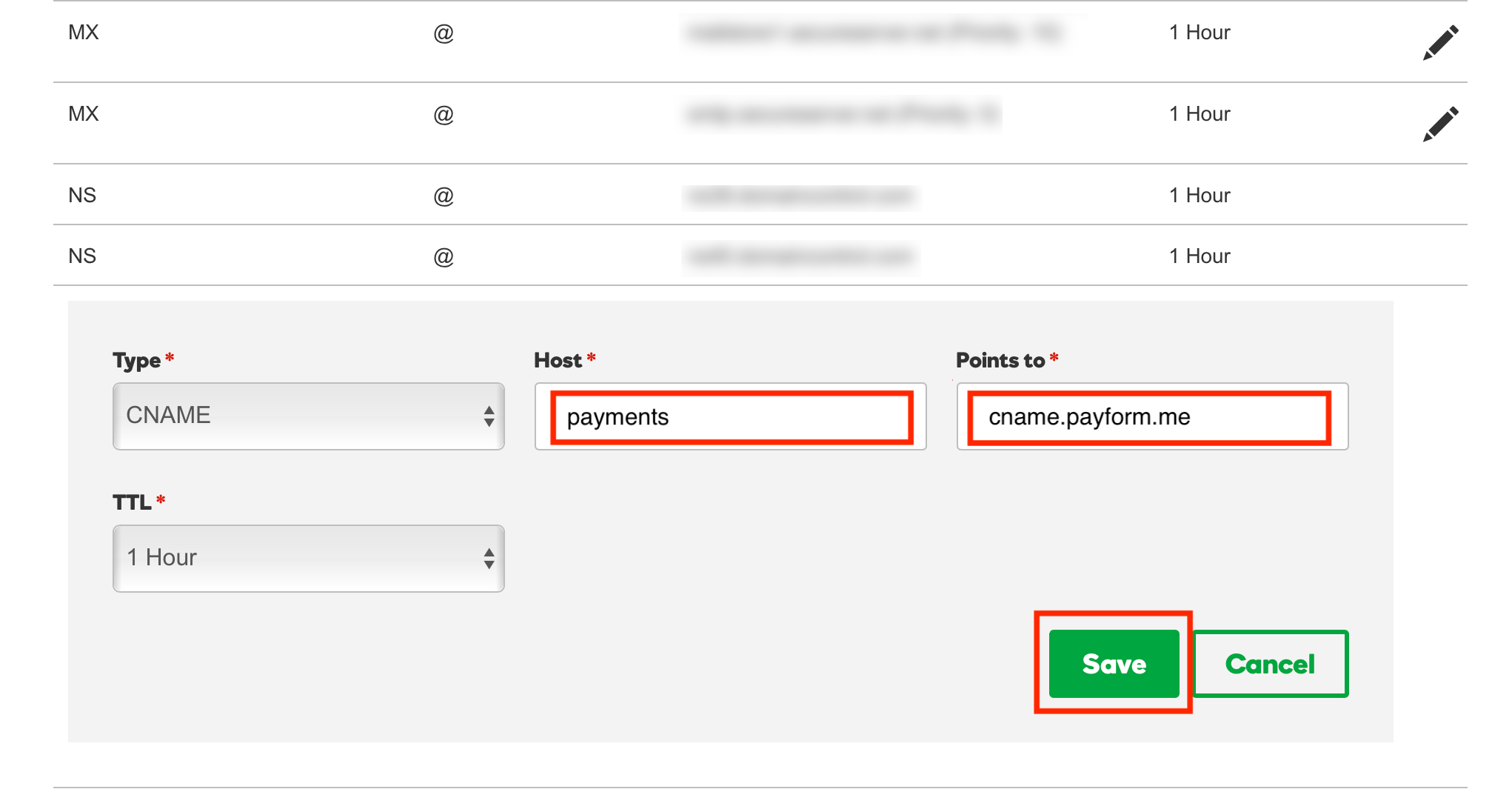 Connect a custom domain with a CNAME record - PayForm